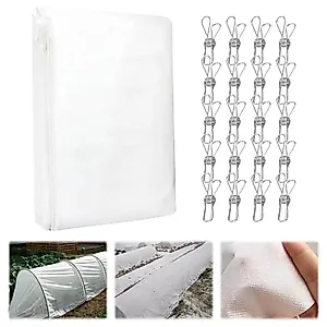 10 X 30FT Plant Covers Freeze Protection, White Nonwoven Fabric Frost Blankets for Outdoor Plants with 20Pcs Stainless Steel Clips, Plant Covers for Winter Greenhouse Frost Sun Shade Protection