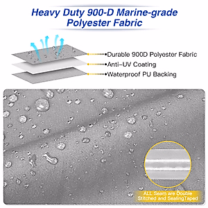 Fuprosico Boat Cover, 900D Waterproof Boat Cover Fits 16-18.5 ft V-Hull Boat,Bass Boat,Fishing Runabout Bowrider Boat,Fish and Ski Boat 16'-18.5',Heavy Duty Marine Grade Canvas Gray