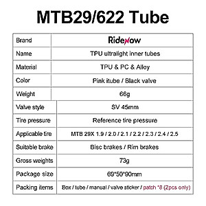 2 Pack Ultralight TPU Bike Inner Tube Mountain Bicycle Tire 29'' Compatible with 29 x 1.9/2.0/2.1/2.2/2.3/2.4/2.5 Valve Length French 45mm for MTB (Include 8 PCS Bike Inner Tire Patch Repair Kit)
