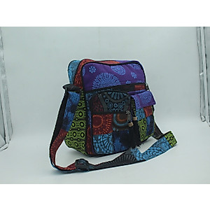 Fwosi Cotton Crossbody Bag with zipper - Unisex Patchwork Tote Bag for Men & Women - Lightweight, Bohemian Bags - 7 Compartments