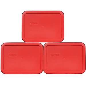 Pyrex 7210-PC 3-Cup Red Rectangle Plastic Food Storage Lid Cover, Made in the USA - 3 Pack