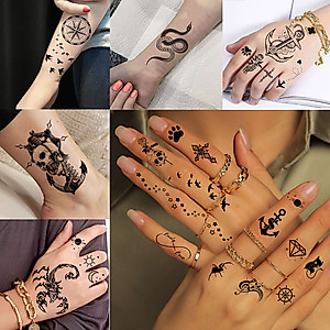 Shegazzi 62 Sheets Wolf Lion Skeleton Temporary Tattoos For Men Women Arm, 3D Realistic Tattoo Stickers For Adults Kids Neck, Black Scary Skull Halloween Vampire Fake Tatoos Snake Flower Compass