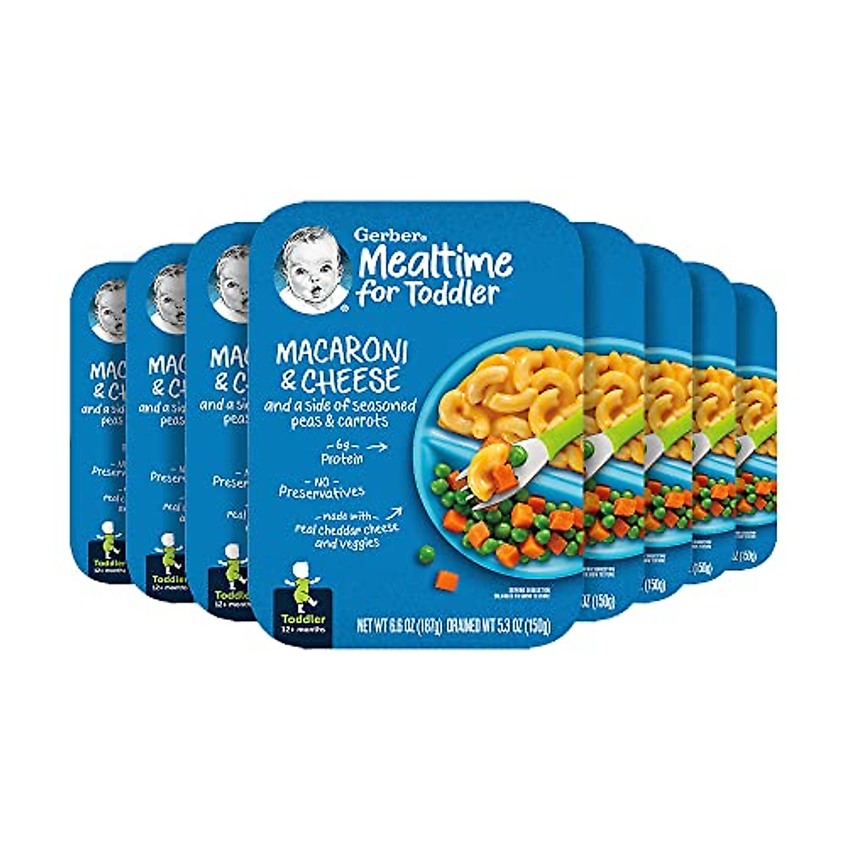 Gerber Mealtime for Toddler Macaroni & Cheese with Side of Seasoned Peas & Carrots, 6.6 Ounce (Pack of 8)