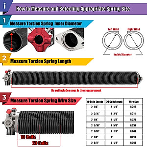 Blesseras Garage Door Torsion Springs with Non-Slip Winding Bars, Oil-Free Electrophoretic Coated Coil 2-Inch Diameter Spring Set, 1 Pair, 207 X 2'' X 23''
