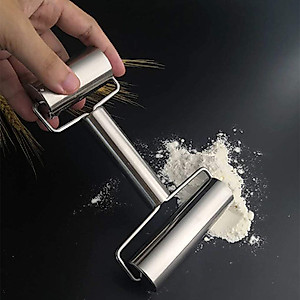 Goeielewe Rolling Pin Double Roller, Stainless Steel Pastry and Pizza Double Dough Baker Roller Metal Kitchen Utensils Ideal for Baking Dough, Pizza, Pie, Pastries, Pasta and Cookies