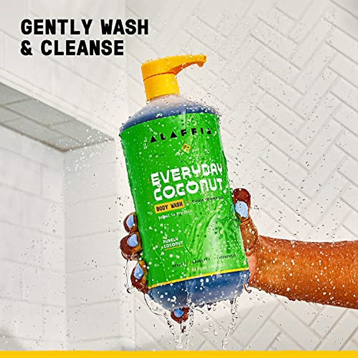 Alaffia Sensitive Skin Body Wash Pack, Everyday Coconut Body Wash for Men & Women, Natural Body Wash with Plant Based Ingredients, Coconut Oil, Coffee, Vitamin E, Purely Coconut (2 Pack-32 Fl Oz Ea)