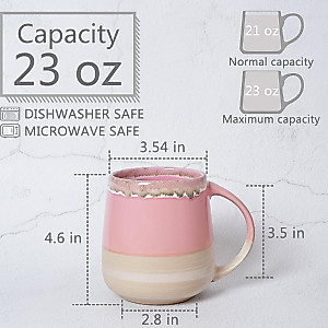 Bosmarlin Extra Large Ceramic Coffee Mug, 23 Oz, Dishwasher and Microwave Safe, Oversized Big Tea Cup, Reactive Glaze (Pink)