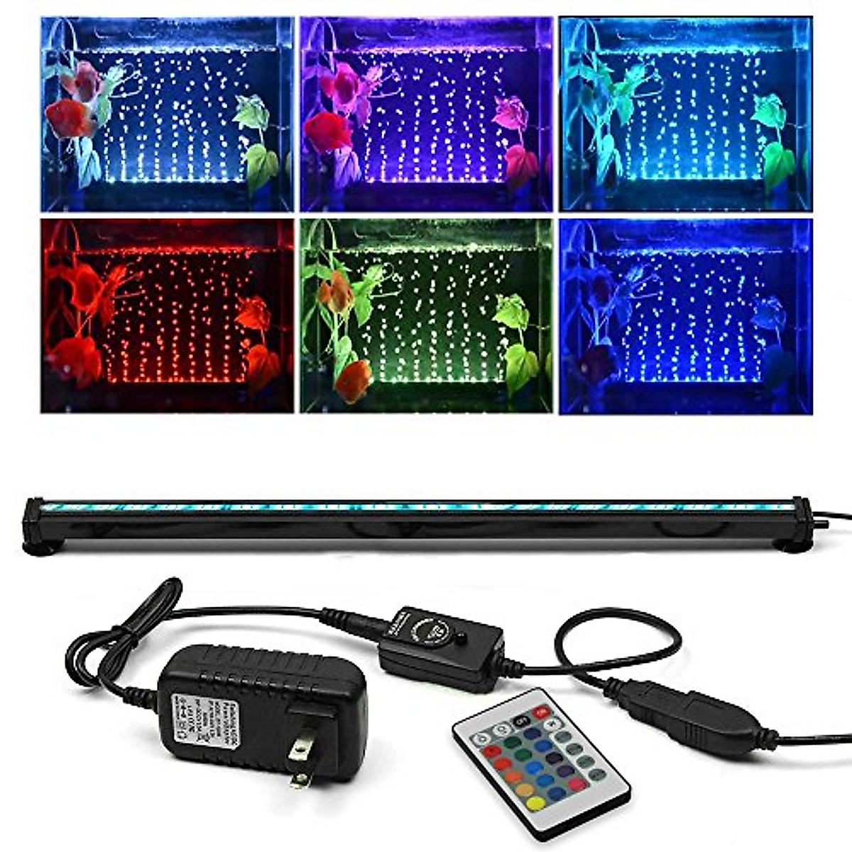 SZMiNiLED 20" Aquarium Light with Air Bubble Hole, 5050 RGB LED Fish Tank Light with 16 Colors and 4 Modes, IP68 Waterproof LED Aquarium Lights with Remote Controller for Fish Tank (52CM)