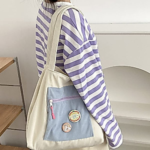 TrueLux Large Corduroy Tote Bag for Women Girls,Cute aesthetic Shoulder Crossbody Handbags Purse for Office Travel School