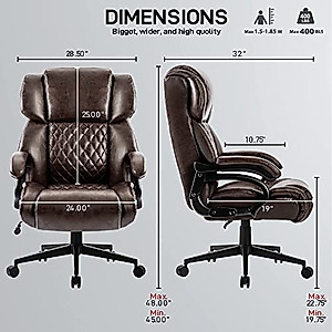 YI DANICA High Back Big & Tall 400lb Office Chair - Heavy Duty Metal Base, Adjustable Tilt Angle Large Bonded Leather Ergonomic Executive Desk Computer Swivel Chairs