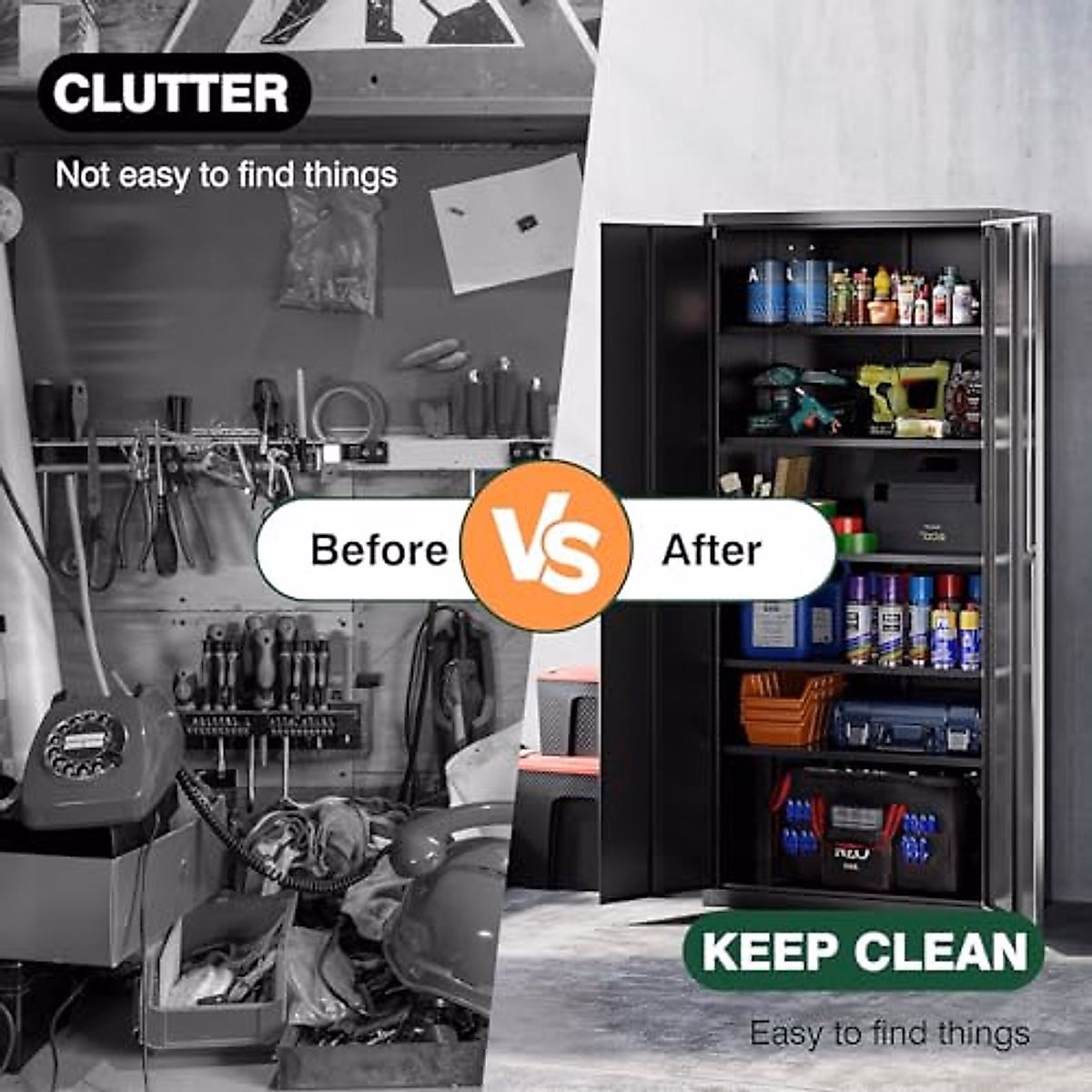 Letaya Metal Garage Storage Cabinets with Lock Door and Adjustable Shelves, Steel Tool Cabinets for Home,Office,Warehouse Organisieren (Black)