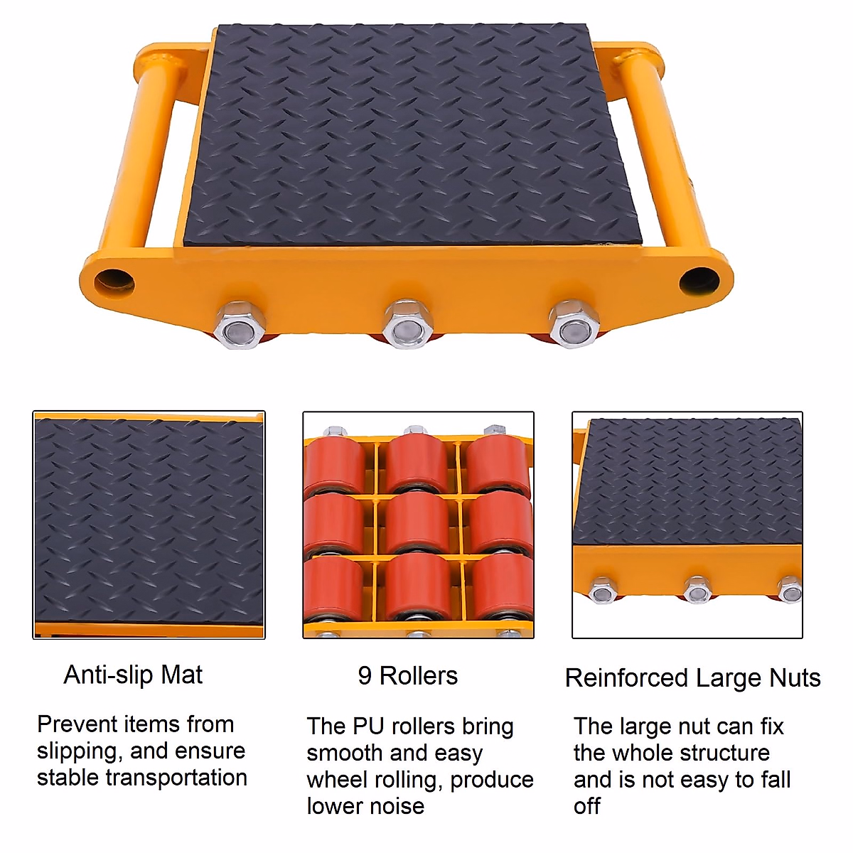 15T 33,000 lbs Machinery Mover Heavy Duty Industrial Machine Skate Machinery Roller Cargo Machinery Transport Trolley with 9 Roller, 15x13x3.9in