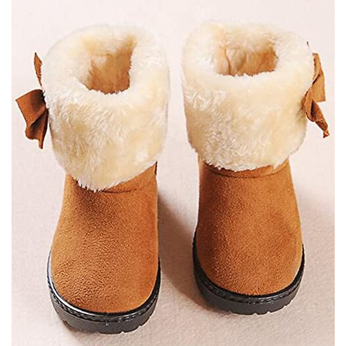 DADAWEN Baby's Girl's Toddler Fashion Cute Bowknot Fur Lining Princess Warm Snow Boots Brown US Size 11 M Little Kid
