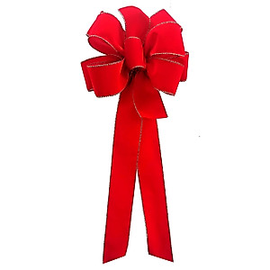 12-Pack Christmas Bows | Premium Handmade with 2.5" Red Velvet Gold Wired Edge Ribbon | Fluffy Not Flat | Indoor Outdoor Handmade Wreath Bows | The Handmade Bow