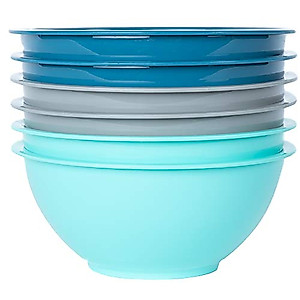 Klickpick Home 10 Inch Plastic Bowls Set of 6-64 ounce (2 Liter) Capacity Extra Large Cereal Salad Serving Mixing Bowl Microwave Dishwasher Safe Soup Bowls - BPA Free Bowls 3 Coastal Colors
