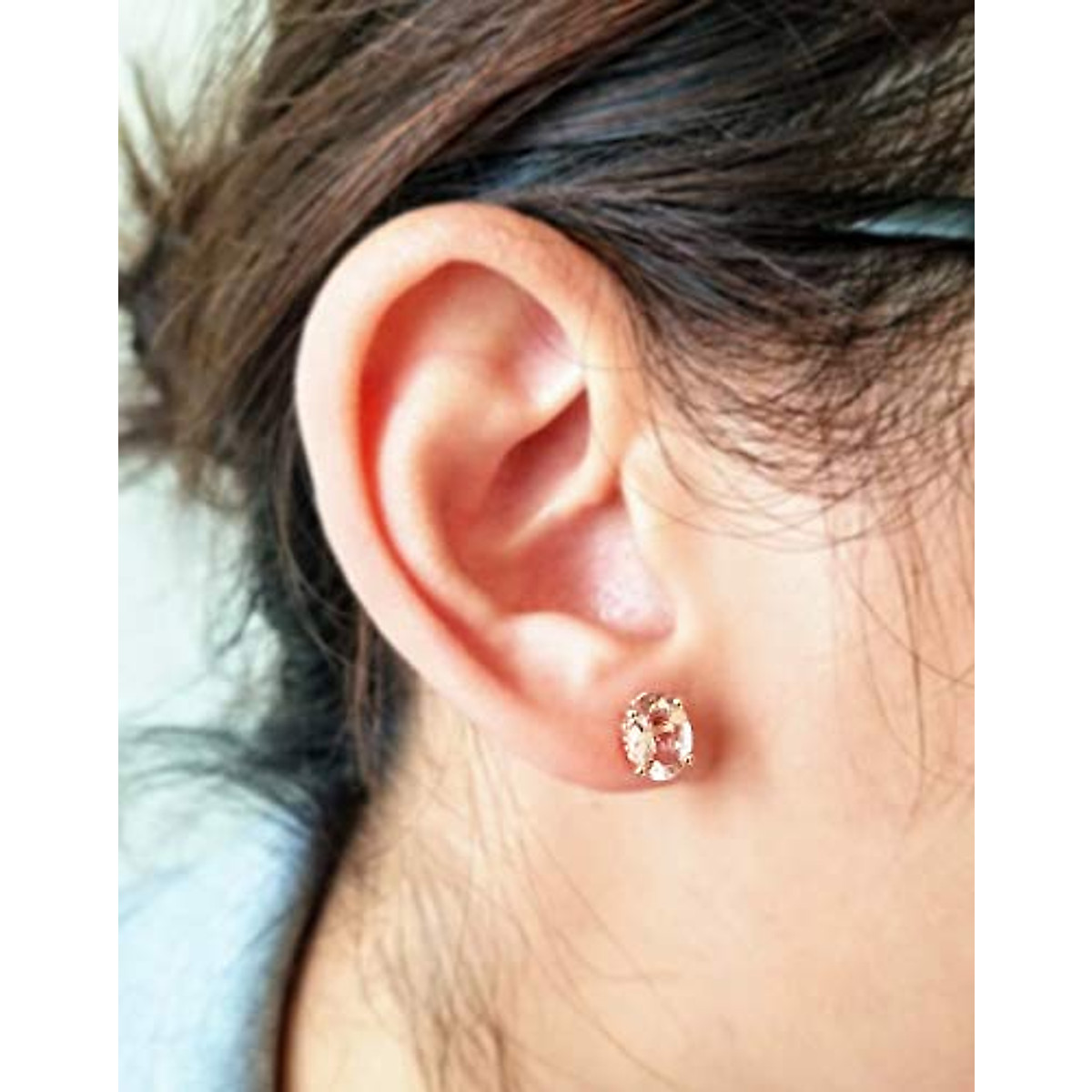 Solid 14k Rose Gold Natural Morganite Stud Earrings (8x6mm Oval) (rose-gold)