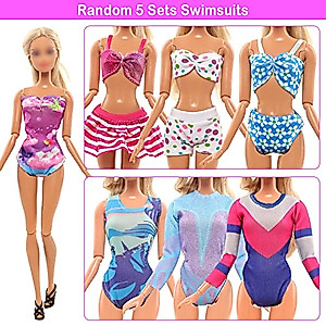 Lot 26 Pack Doll Clothes and Accessories Beach Bathing Set Including 5 Swimsuit 1 Bathrobe 2 Swimming Rings with 18 pcs Glasses Shoes Drinks for 11.5 inch Girl Dolls