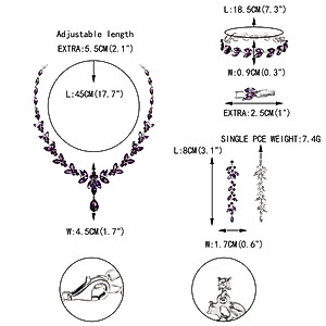 EVER FAITH Marquise Crystal Party Jewelry Set for Bride, Gorgeous Leaf Rhinestone Necklace Dangle Earrings Tennis Bracelet Set Purple Silver-Tone