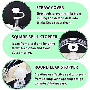 Silicone Spill Stopper for Stanley Tumbler 2.0 40oz 30oz Stanley Cup Accessories Anti-Dust Leak Stopper Set of 9 Including Straw Cover, Square Spill Stopper, Round Leak Stopper, Straw & Cleaning Brush
