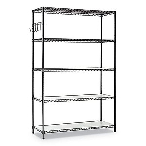 Alera 5-Shelf Wire Shelving Kit with Casters and Shelf Liners, 48w x 18d x 72h, Black Anthracite