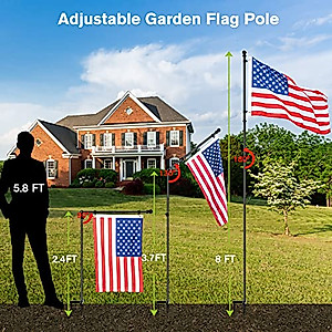 Aitjunz 3 in 1Garden Flag Stand with Flag, Garden Flag Holder Height Adjustable from 2.4-8FT, Tangle Free Garden Flag Pole, Wind Resistant/Rust Free/Black