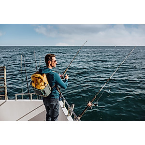 ONIVA - a Picnic Time brand - OTG Roll-Top Cooler Backpack - Hiking Backpack Cooler - Soft Cooler Bag, (Mustard Yellow with Gray & Blue Accents)