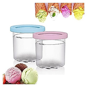 EVANEM 2/4/6PCS Creami Pint Containers, for Ninja Creami Pint,16 OZ Creami Pints Bpa-Free,Dishwasher Safe for NC301 NC300 NC299AM Series Ice Cream Maker,Pink+Blue-2PCS