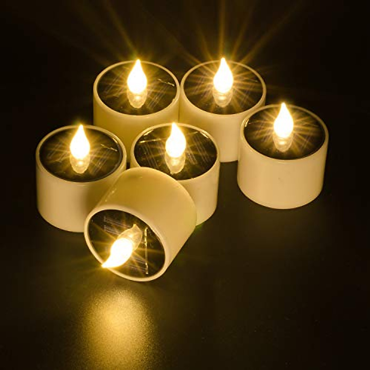 Ymenow LED Solar Candles, 6 Packs Dusk to Dawn Battery Solar Tea Lights Flickering Flameless Waterproof Candles for Home Garden Outdoor Decoration - Warm White