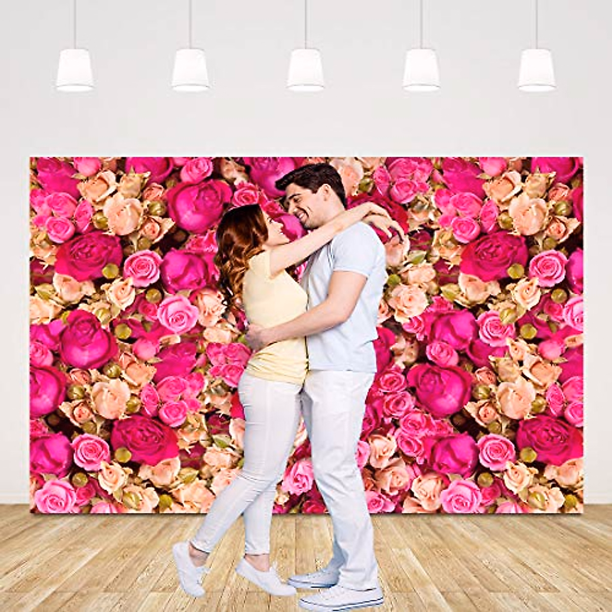5x3ft Pink Red Rose Flowers Photography Backdrop Valentine's Day Photo Background Baby Shower Wedding Happy Birthday Decoration Mother's Day Backdrop Blossoms Roses Wall Art for Photo Booth Props