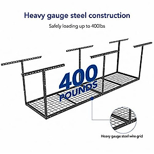 FLEXIMOUNTS 2x8 Overhead Garage Storage Rack,Adjustable Garage Storage Organization Systerm,Heavy Duty Metal Garage Ceiling Storage Racks,400lbs Weight Capacity,Black