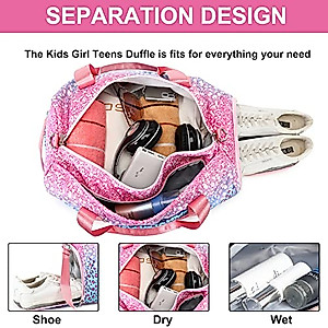 BLUBOON Duffle Bag Girls Kids Dance Bag Cute Gym Bag with Shoes Compartment & Wet Separation Waterproof Sports Overnight Travel Bag