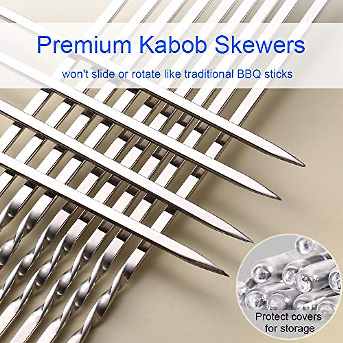 Shish Kabob Skewers, Kebab Skewers 17.7" Stainless Steel Reusable Flat BBQ Sticks for Meat Chicken Shrimp and Vegetable(10-Pack)