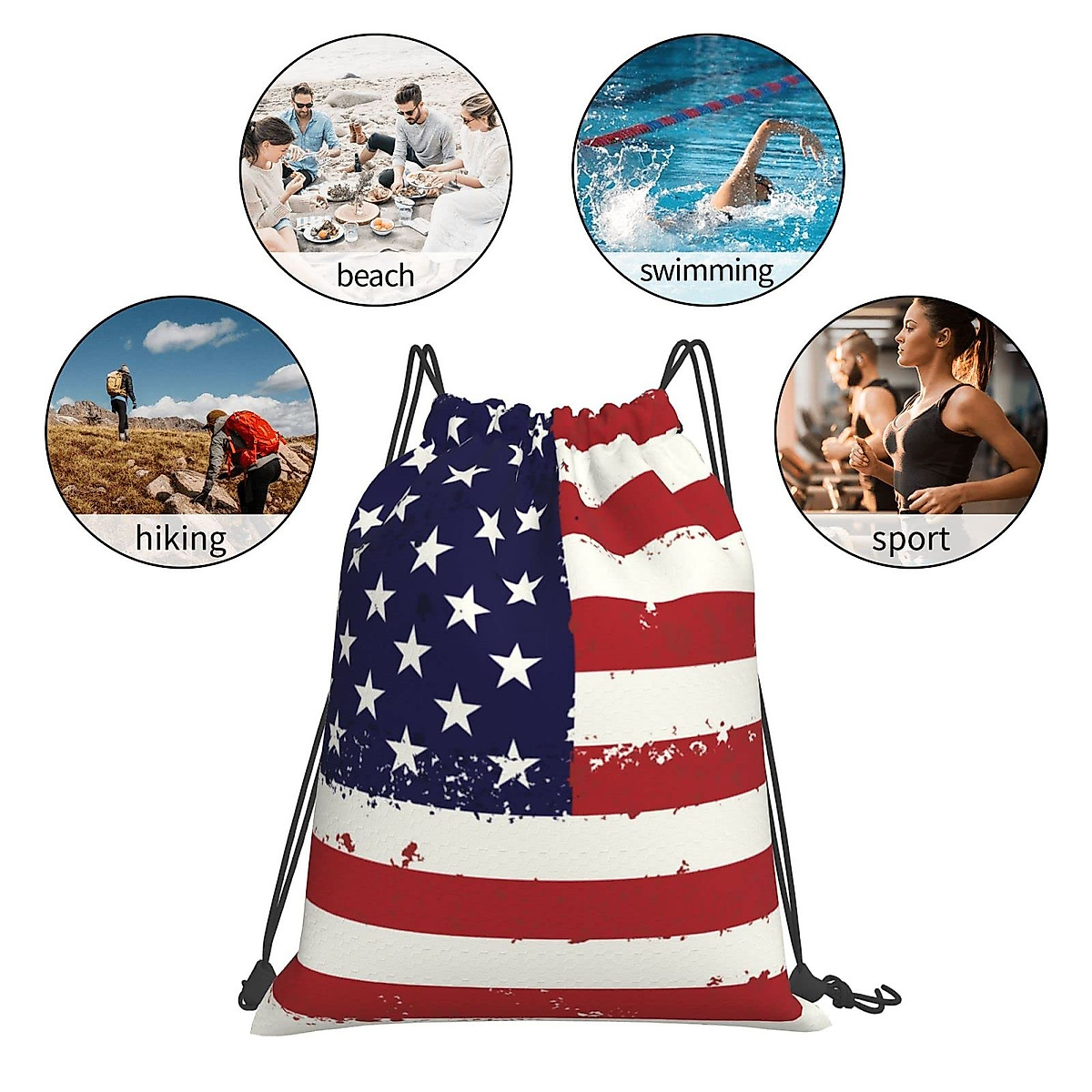 AIMASTZ Usa Flag Unisex Drawstring Backpack Bag Sport Gym Dance Travel Sackpack