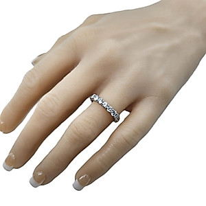 NANA Jewels Shared Prong 5 Stone Ring w/Sides Simulated Diamond Anniversary CZ Wedding Band, Platinum Plated Size 4.5