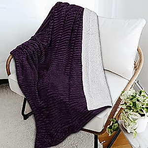PAVILIA Sherpa Fleece Blanket Throw | Stripe, Super Soft, Plush, Luxury Flannel Throw | Thick Fluffy Ribbed Microfiber Blanket for Sofa Couch Bed (Purple, 50x60 inches)
