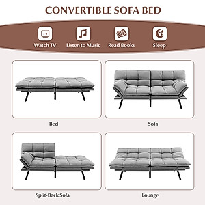 GOFLAME Convertible Sofa Bed, Memory Foam Futon Sofa Bed with Adjustable Backrest & Armrests, 6 Metal Legs, Upholstered Folding Couch Sleeper for Small Apartment, Living Room, Bedroom, Office (Grey)