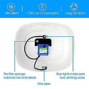 Stainless Steel Pet Water Fountain with Adapter, Upgraded Version 84oz/2.5L Automatic Cat Water Fountain Dog Water Dispenser with Ultra-Quiet Pump for Cats, Dogs, Birds, Multiple Pets (Blue)