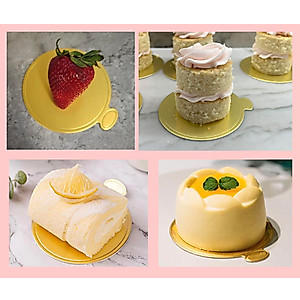 YYaaloa 3.15 Inch Mini Round Golden Cake Boards 50pcs Mousse Cupcake Base Paper Plates Circle Dessert Board (Gold 3inch 50pcs)
