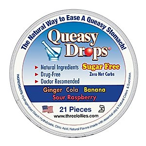 Queasy Drops Sugar Free | 21 Drops | Nausea (Chemo, Motion Sickness etc.) | Drug Free & Gluten Free | Five Flavors: Ginger, Papaya, Cola, Banana, & Raspberry