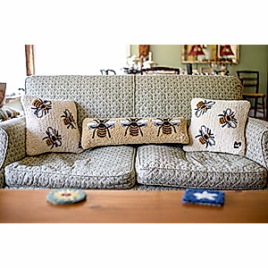 Chandler 4 Corners Artist-Designed Bumblebee Hand-Hooked Wool Decorative Throw Pillow (8” x 24”) Farm & Garden Pillow for Couches & Beds - Low Maintenance - Queen Bee, Honey Bee Lumbar Pillow