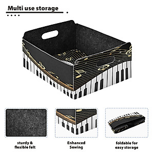 Kigai Collapsible Felt Storage Bins Music Note Piano Key Rectangle with Handle Storage Bins Baskets Toys Storage Basket for Organizing Closet Clothes Office Books Home Decor