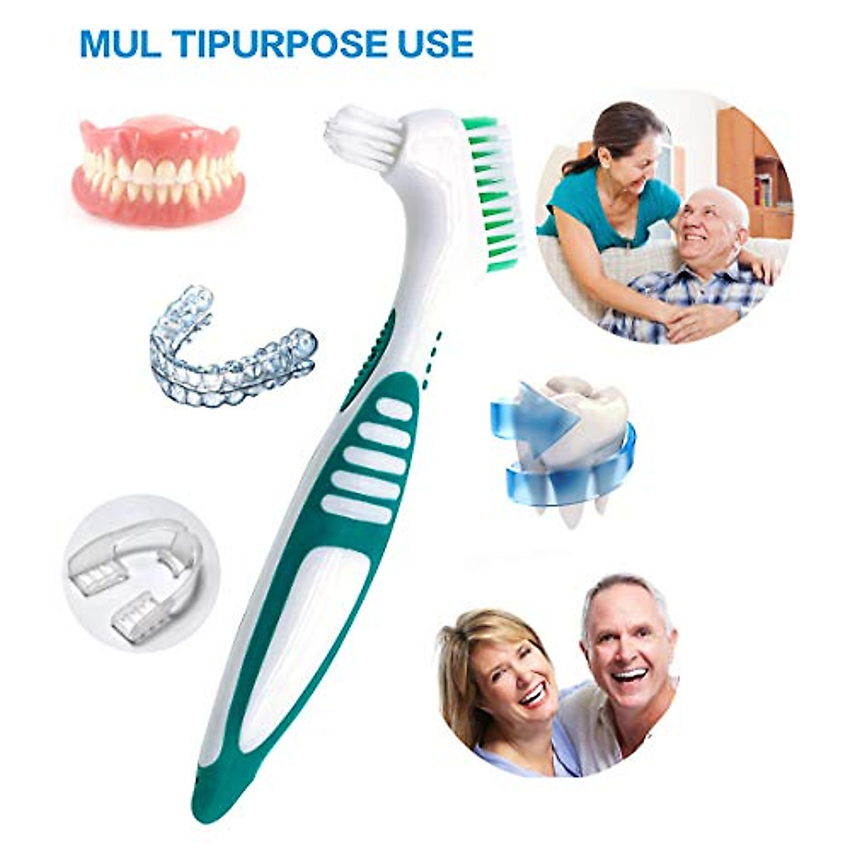 myKimono Premium Hygiene Denture Cleaning Brush Set, Multi-Layered Bristles & Ergonomic Rubber Handle, for Denture Care(Pack of 2)