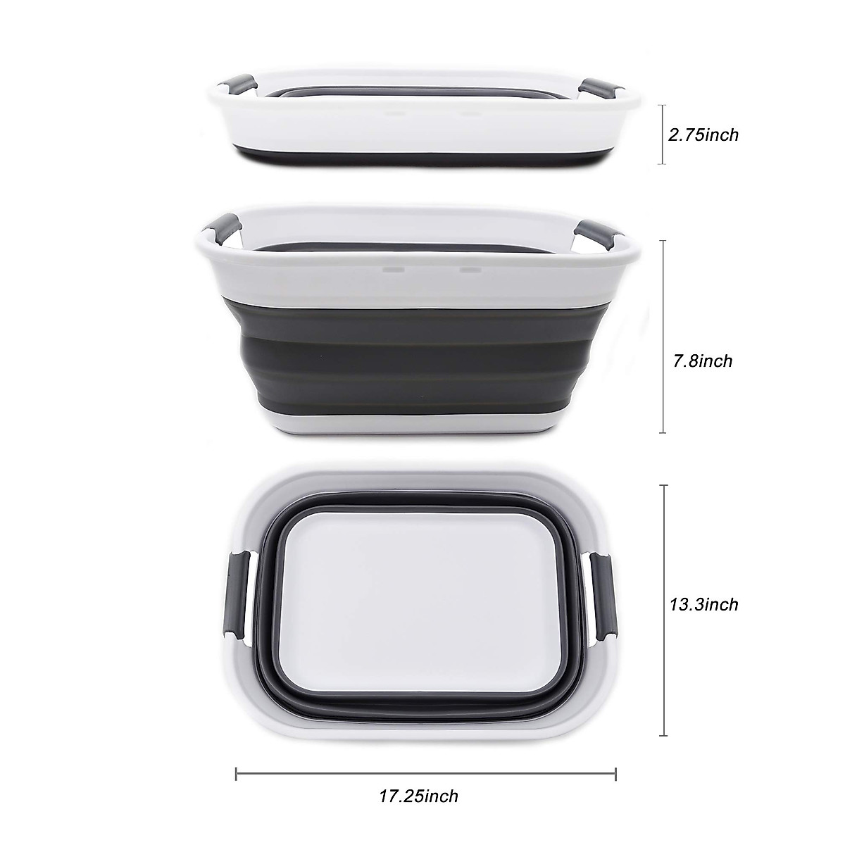 Collpasible 4.6 gallon Washing Tub - Toys container, water capacity 3.5 gallon (18L Collapsible Laundry Basket (White/Grey))