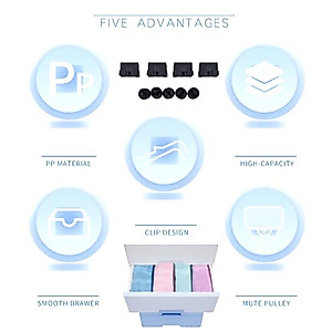 DYRABREST 5 Drawer Plastic Drawers Dresser Storage Cabinet Stackable Vertical Clothes Storage Tower with 4 Wheels for Hallway Entryway (Gradient Blue)