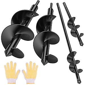 EVEAGE Auger Drill Bit, Bulb Planter Suits For Planting Bulbs Vegetables Flower Potted Fruit Compost Transplant, 4pcs Set For 3/8" Hex Drive Drill With Garden Gloves