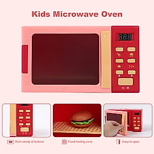 Cuterabit Toy Microwave Oven Playset with Light and Sound, Toy Kitchen Appliances for Kids, Play Kitchen Accessories and Toy Food for Toddlers 3 Year Old Up Girls Boys, Red