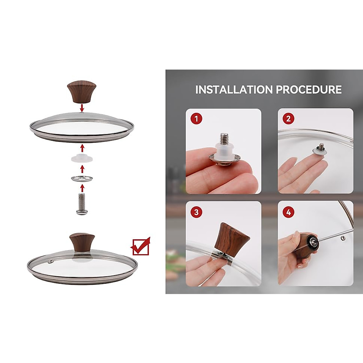 LC LICTOP 9" Tempered Glass Lid 304 Stainless Steel Rim Cookware Cover Replacement for 9-Inch Pan or Pot (Heat Resistant Bakelite Knob)