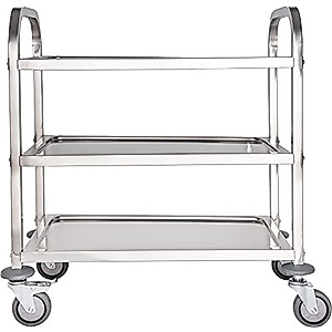 Carlisle FoodService Products Utility Cart Wheeled Cart with 3 Shelves for Office, Restaurant, Hotel, and Hospital, Stainless Steel, 17.25 x 29.5 Inches, Gray