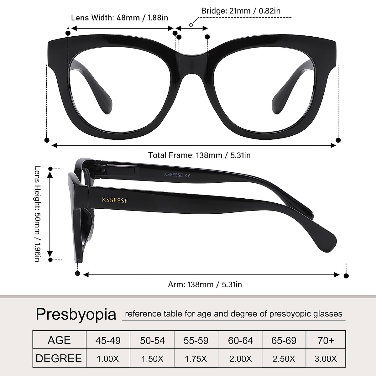 KSSESSE Reading Glasses for Women Men Square Oval Readers with Spring Hinge Thick Frame Style (Mixed Colors-C1, 0.00, x)