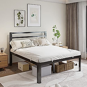 Woozuro 18 Inch Queen Bed-Frame with Headboard and 6PCS Mattress Gaskets No Slip Foundation No Box Spring Needed